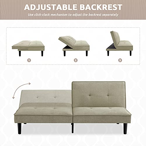 IULULU Futon Bed Convertible Sleeper Sofa with Armless Design, Modern Recliner Lounge Couch for Small Space, Olive