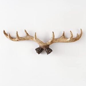 mingoods wall hooks deer antler rack wall mounted cap coat clothes hanger scarves towels key holder antler wall decoration (light brown)