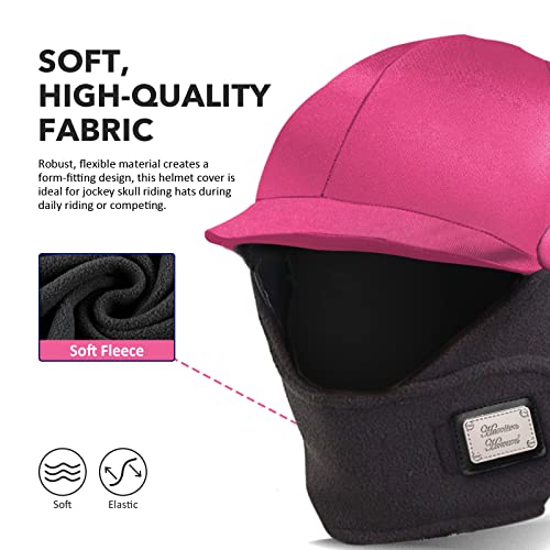 Harrison Howard Equestrian Helmet Cover with Fleece Neck Winter Riding Helmet Cover Magenta Black