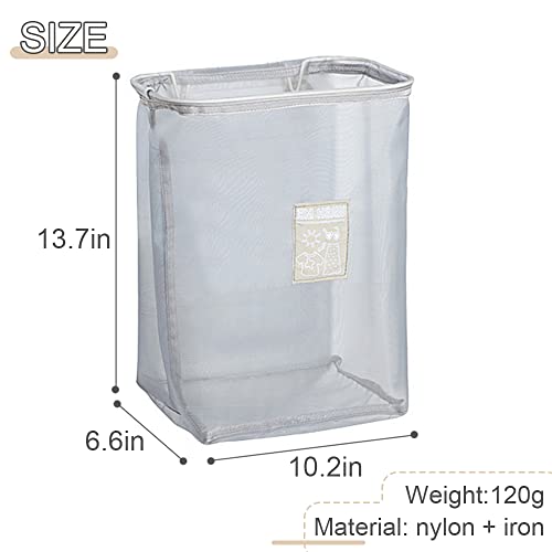 Hanging Laundry Hamper，Laundry Basket，Collapsible Clothes Hamper， Removable and Washable Bag, Metal Wire Frame ，Self-Adhesive ，For Bathroom Space Saving (Gray)