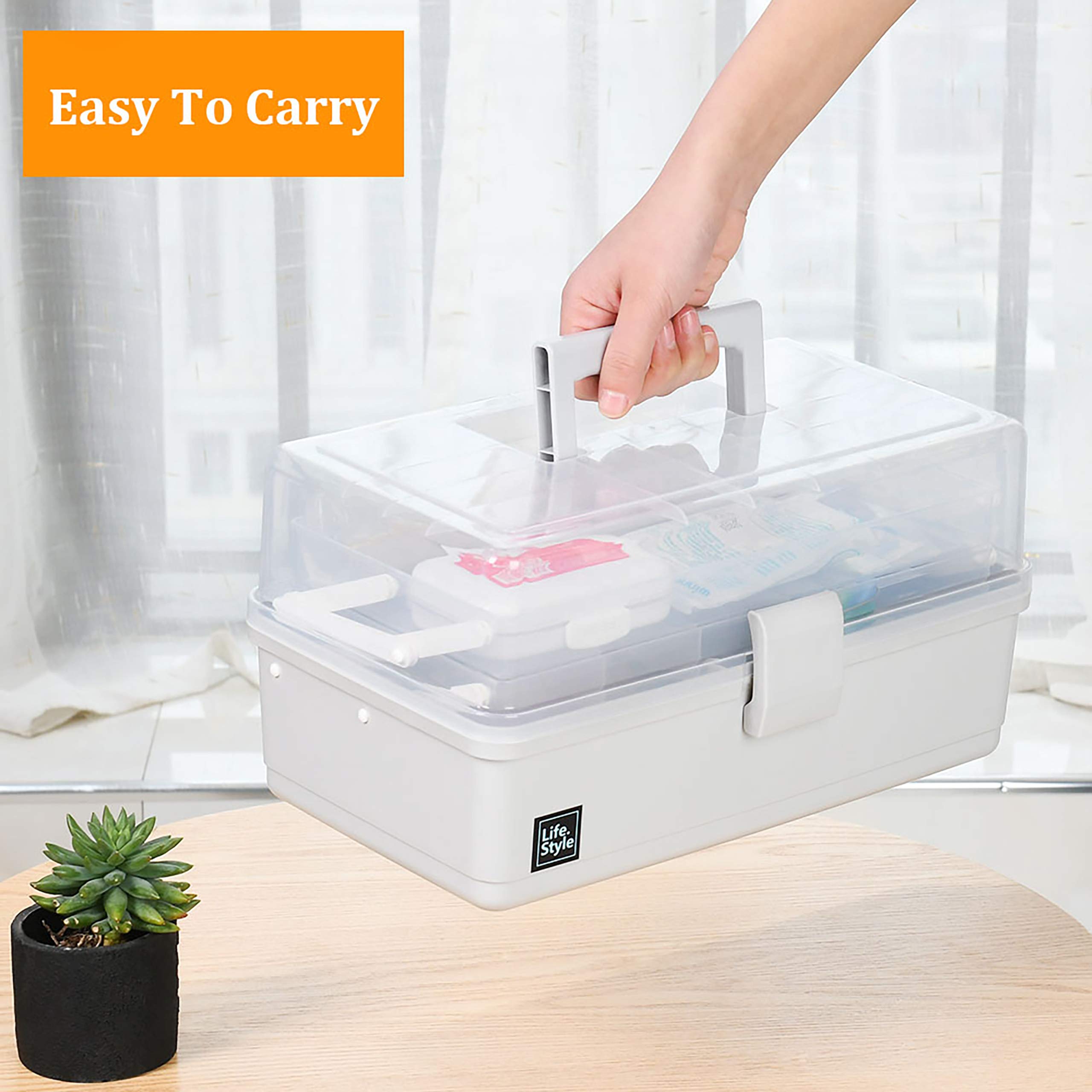 Craft Supply Storage Box, 3-Layer Clear Plastic Medicine Storage Box/Tool Box Multipurpose Portable Storage Box/Sewing Box Handled Storage Case for Art Craft and Cosmetic School Supply, Office Supply