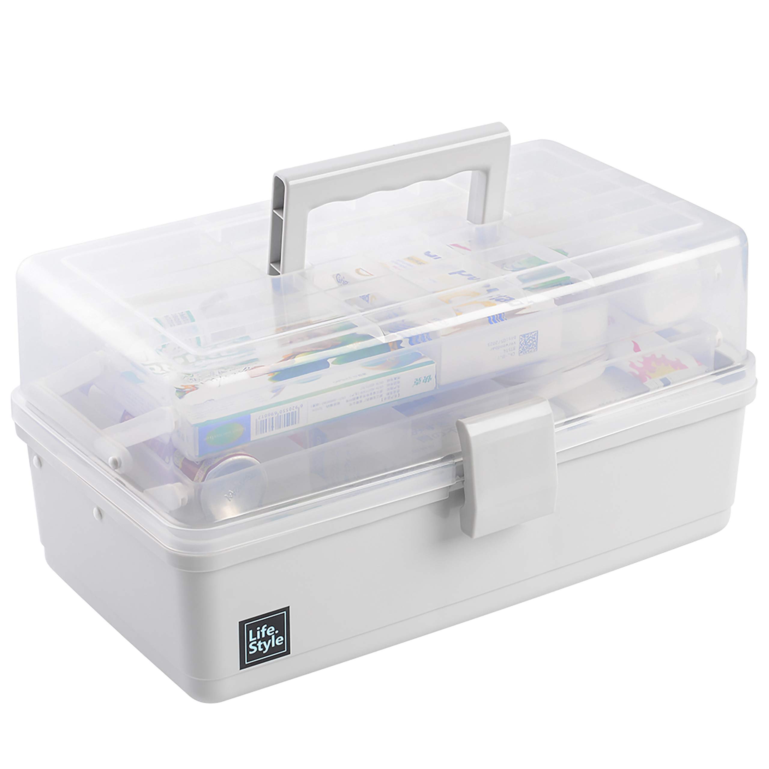 Craft Supply Storage Box, 3-Layer Clear Plastic Medicine Storage Box/Tool Box Multipurpose Portable Storage Box/Sewing Box Handled Storage Case for Art Craft and Cosmetic School Supply, Office Supply