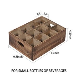 Sintosin Farmhouse Wooden Storage Crate for Decoration 13 x 10 inches, Rustic Beer Holder Box, Wood Crate Box for Crafts, Beverage Serving Caddy with Carrying Handles, 12 Individual Slots