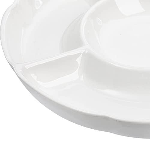 ZENFUN 3 Pcs Porcelain Divided Serving Platters, White Snack Serving Plate Dishes Appetizer Tray for Candy and Nut, Chips & Dip, Cheese, Olives, Fruit, 12''