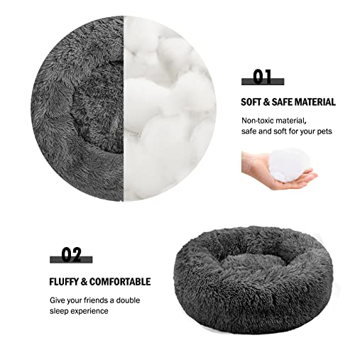 DDSNTY Cat Bed,Cat Beds for Indoor Cats,24 Inch Dog Beds for Small Dogs,Small Dog Bed Cat Beds,Puppy Bed,Pet Beds for Small Dogs&Cats,Anti-Slip Anti-Anxiety Donut Fluffy Soft Durable