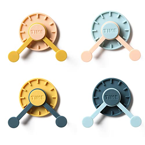 TRENZADO Creative 360° Clock Hooks, Adhesive Hanger Hooks, Colorful Cute Wall and Door Hangers for Hanging Coats Towels Keys, Waterproof Sticky Hooks, 4 PCS Contrast Color