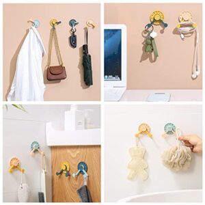 TRENZADO Creative 360° Clock Hooks, Adhesive Hanger Hooks, Colorful Cute Wall and Door Hangers for Hanging Coats Towels Keys, Waterproof Sticky Hooks, 4 PCS Contrast Color