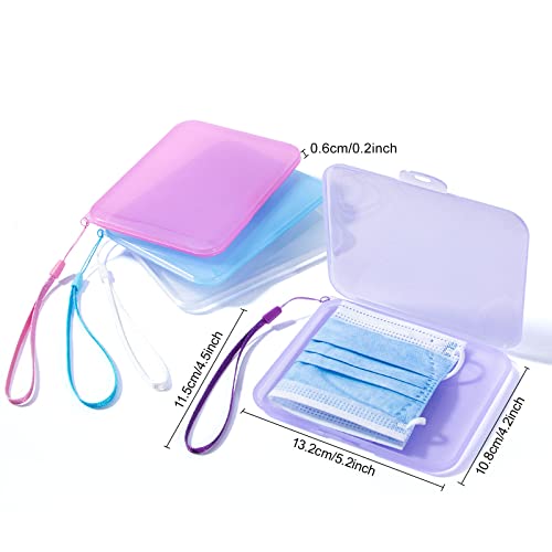 Katfort Holder Case for Mask 4 Pack, Portable Face Mask Case Storage Box Organizer Container Keeper Folder with Lanyard, 5.12x4.13x0.51 inch Small Plastic Storage Case for Mask Jewelry Cards Photo, 4 Colors