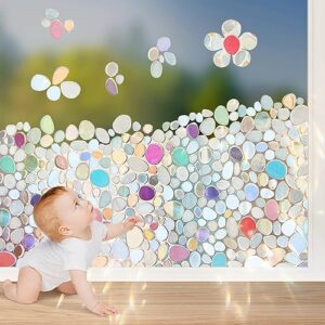 Rainbow Window Privacy Film 3D Decorative Stained Glass Window Film Sun UV Blocking Home Window Tint Non-Adhesive Static Cling Bathroom Door Window Coverings Glass Decals Windows Stickers,17.5*78.7 In