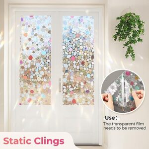 Rainbow Window Privacy Film 3D Decorative Stained Glass Window Film Sun UV Blocking Home Window Tint Non-Adhesive Static Cling Bathroom Door Window Coverings Glass Decals Windows Stickers,17.5*78.7 In