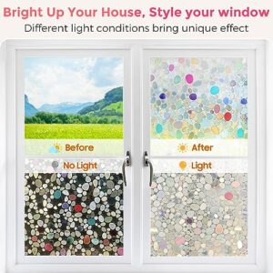 Rainbow Window Privacy Film 3D Decorative Stained Glass Window Film Sun UV Blocking Home Window Tint Non-Adhesive Static Cling Bathroom Door Window Coverings Glass Decals Windows Stickers,17.5*78.7 In