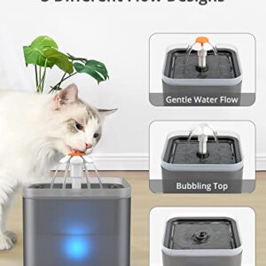 NICREW Cat Water Fountain, Ultra Quiet Cat Fountain with LED Light, 2L Capacity Pet Water Fountain with Filter, Automatic Drinking Water Dispenser for Cats and Dogs, Grey