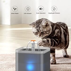 NICREW Cat Water Fountain, Ultra Quiet Cat Fountain with LED Light, 2L Capacity Pet Water Fountain with Filter, Automatic Drinking Water Dispenser for Cats and Dogs, Grey