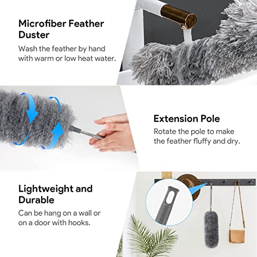 Microfiber Feather Duster - an 100 inch Extendable and Bendable Long Handle Dusters for Dust and Cobweb Cleaning All-Round Home Cleaning