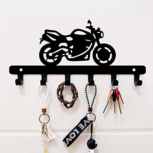 SUPERDANT Iron Wall Hook Motorcycle Metal Art Wall Hangers Decorative Organizer Rack with 7 Hooks for Bag Clothes Key Scarf Wall Decoration Black (5.9x13in)