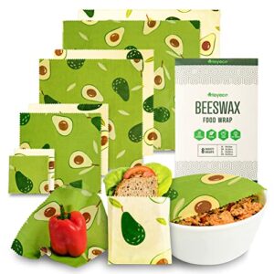 beeswax wrap 8 pack, reusable beeswax food wraps, organic sustainable food storage, cheese sandwich paper