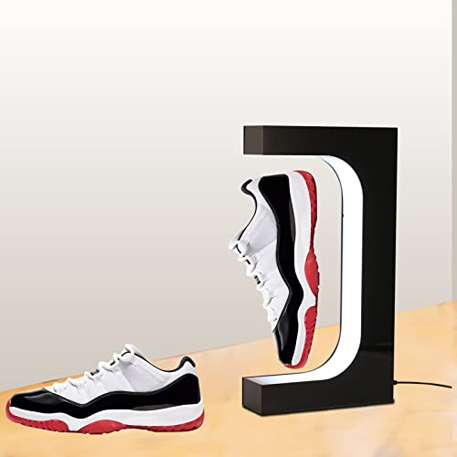 DuliCube Levitating Shoe Display Floating Shelf Magnetic Sneaker Stand with LED Light Rotating Acrylic Holder for Advertising Exhibition Show in Shop Store Gift Home Decoration (Black 2)