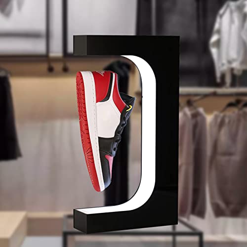 DuliCube Levitating Shoe Display Floating Shelf Magnetic Sneaker Stand with LED Light Rotating Acrylic Holder for Advertising Exhibition Show in Shop Store Gift Home Decoration (Black 2)