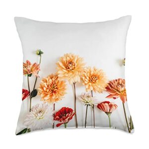 beautiful gardens and floral vibe designs dahlia cut flowers nature scape minimal throw pillow, 18x18, multicolor