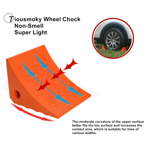 Tiousmoky Wheel Chocks, Rubber Wheel Chock with Curved, Durable, Non-Slip, Solid Trailer Wheel Chocks for Boat Trailers, RV, Truck, Camper, 40000lbs (Orange)