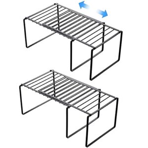 expandable stackable kitchen cabinet storage and counter shelf organizer，shelf risers,kitchen shelves, cabinet organization with spice rack，space saving in kitchen, pantry, bathroom, bedroom, office