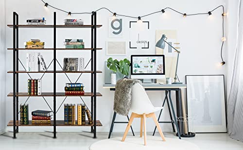 VINGLI Bookcases and Book Shelves 5 Shelf,Double Wide 5 Tier Bookshelf,5 Tier Tall Bookshelf,Large Etagere Bookshelf 5 Shelf Bookcase,Industrial Style Bookshelf,Living Room,Bedroom,Office