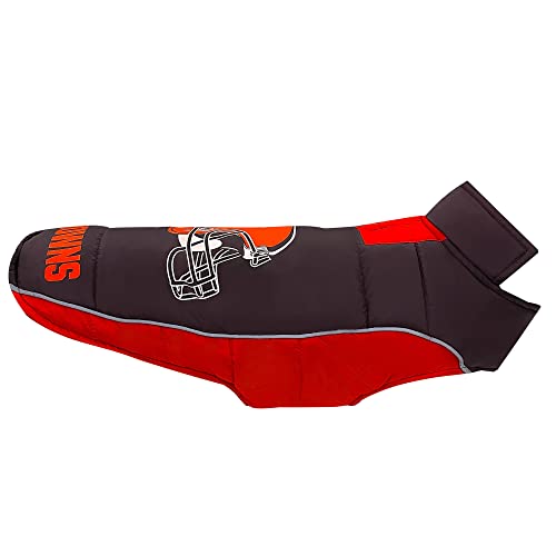 NFL Cleveland Browns Puffer Vest for Dogs & Cats, Size Small. Warm, Cozy, and Waterproof Dog Coat, for Small and Large Dogs/Cats. Best NFL Licensed PET Warming Sports Jacket