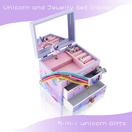 Agitation Unicorn Princess Wooden Musical Jewelry Box - Unicorn Gifts for Girls (Purple Unicorn3)