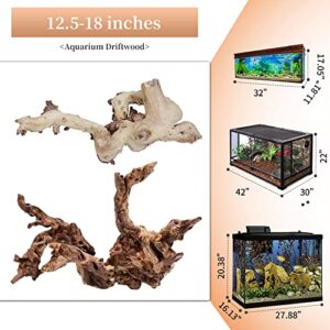 majoywoo Natural Large Driftwood for Aquarium Decor Reptile Decor, Fewer Branches 12.5-18" 2Pcs