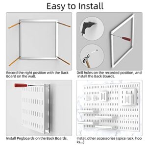 Metal Pegboard for Kitchen 6 Pcs, NaneTidy Pegboard Wall Organizer Kits (Include 2x Spice Racks, Bowl Rack, Plate Rack, 6x Hooks, Knife Holder, 2x Utensil Holders, U-Rack,Towel Rack), White