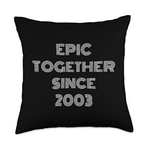 romantic anniversary apparel and gifts for couples romantic matching husband & wife-epic together since 2003 throw pillow, 18x18, multicolor