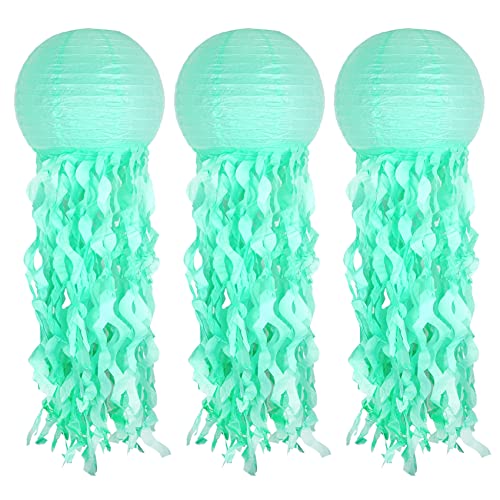 Jellyfish Paper Lantern Hanging Decoration, UNIIDECO Jelly Fish Mermaid Decor for Party, Under The Sea Mermaid Birthday Party Supplies, Ocean Theme Classroom Decorations (Green)