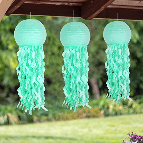 Jellyfish Paper Lantern Hanging Decoration, UNIIDECO Jelly Fish Mermaid Decor for Party, Under The Sea Mermaid Birthday Party Supplies, Ocean Theme Classroom Decorations (Green)