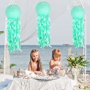 Jellyfish Paper Lantern Hanging Decoration, UNIIDECO Jelly Fish Mermaid Decor for Party, Under The Sea Mermaid Birthday Party Supplies, Ocean Theme Classroom Decorations (Green)