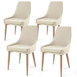 e&d furniture dining chairs, upholstered metal leg living room chair set of 4 accent beige fabric dining comfy chair for kitchen and dining room