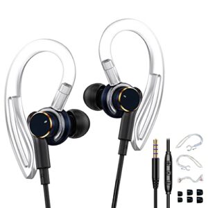 Wired Earbuds [Four Speakers Dual Drive] Ear-Hook in-Ear Headphones with Microphone, high-Fidelity Heavy bass Noise Isolation 3.5mm Jack Earbud bass Boost,Sports Earphones,Memory pad