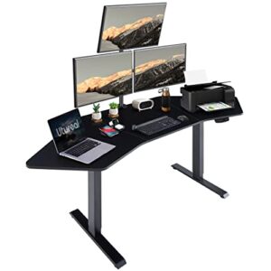 utureal 71" electirc standing desk, wing shaped dual motor adjustable height desk, motorized l shape stand up gaming desk, large sit stand computer desk for home office, black table top and frame