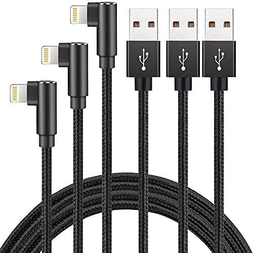 Hi-Mobiler iPhone Charger 3Pack 6FT Lightning Cable Right Angle Lightning Charging Cord Compatible with iPhone 13/12/11/Pro/Xs Max/XS/XR/7/7Plus/X/8/8Plus/6S/6S Plus/SE (Black, 6FT)