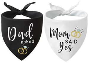 tillfuru dad asked and mom said yes dog bandana, wedding engagement photos bridal shower gift pet bandanas, 2 pcs(black and white)