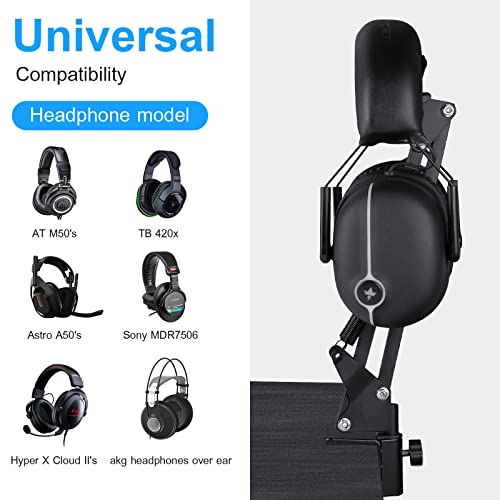 CLOOLC Headphone Stand for Desk - Adjustable Headphone Holder Desk - Space-Saving Headset Holder for Desk - Desk Headphone Hanger with 14in - Black