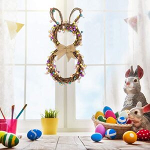 Artflower Easter Bunny Spring Wreath Artificial Grapevine Wreath Pendant Bunny-Shaped Twig Decor with Berries Pastel Handmade Rattan Rabbit Beads Wreath for Front Door Home Garden DIY Wall Decor