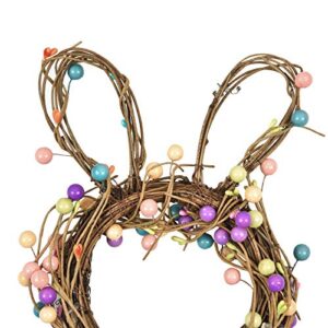 Artflower Easter Bunny Spring Wreath Artificial Grapevine Wreath Pendant Bunny-Shaped Twig Decor with Berries Pastel Handmade Rattan Rabbit Beads Wreath for Front Door Home Garden DIY Wall Decor