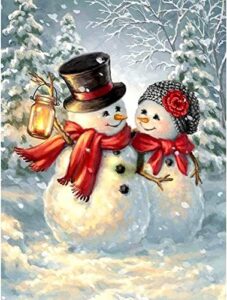 snowman diamond painting kits,winter diamond art kit for adults,5d christmas diamond dots full drill round for parents-children interrction,wall decor,gift,relaxing(12x16) (snowman-love)