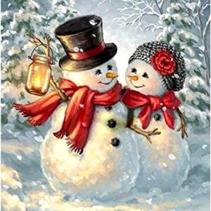 Snowman Diamond Painting Kits,Winter Diamond Art Kit for Adults,5D Christmas Diamond Dots Full Drill Round for Parents-Children Interrction,Wall Decor,Gift,Relaxing(12x16) (Snowman-Love)