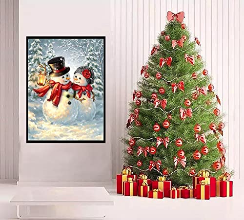 Snowman Diamond Painting Kits,Winter Diamond Art Kit for Adults,5D Christmas Diamond Dots Full Drill Round for Parents-Children Interrction,Wall Decor,Gift,Relaxing(12x16) (Snowman-Love)