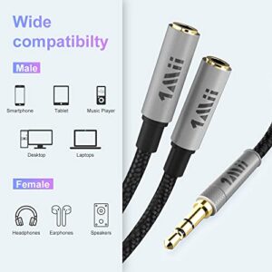 1Mii Headphone Splitter 3.5mm Y Splitter Audio Stereo Cable Male to 2 Female Extension Cable Headphones Splitter Adapter Aux Stereo Cord for Car/Home Stereos, Speaker, Smartphone, Tablet - 1ft/0.3M