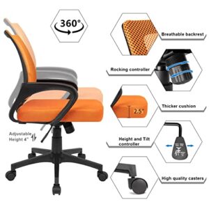 Ergonomic Office Desk Chair, Mid Back Thick Cushion Seat Computer Task Chair with Lumbar Support & Mesh Back, Swivel Rolling Adjustable Home Executive Gaming Chair for Home Office Reading Working