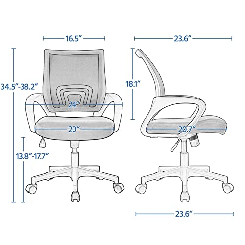 Ergonomic Office Desk Chair, Mid Back Thick Cushion Seat Computer Task Chair with Lumbar Support & Mesh Back, Swivel Rolling Adjustable Home Executive Gaming Chair for Home Office Reading Working