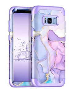 miqala for galaxy s8 case,marble design three layer heavy duty shockproof hard plastic bumper +soft silicone rubber protective case for samsung galaxy s8,purple