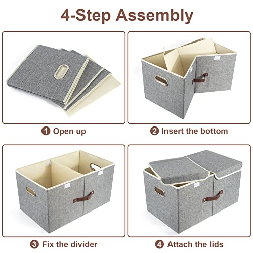 TYEERS Extra Large Collapsible Storage Bins with Lids and Compartments, Organizing Bins for Closet Storage, Clothes Storage, Cube Organizer for Home Office Storage - 3 Pack - Gray